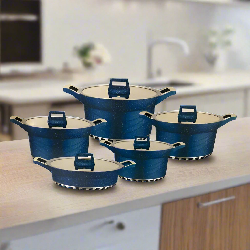 Linsan 10 Piece Die Cast Cookware Set Blue. Order @HOG