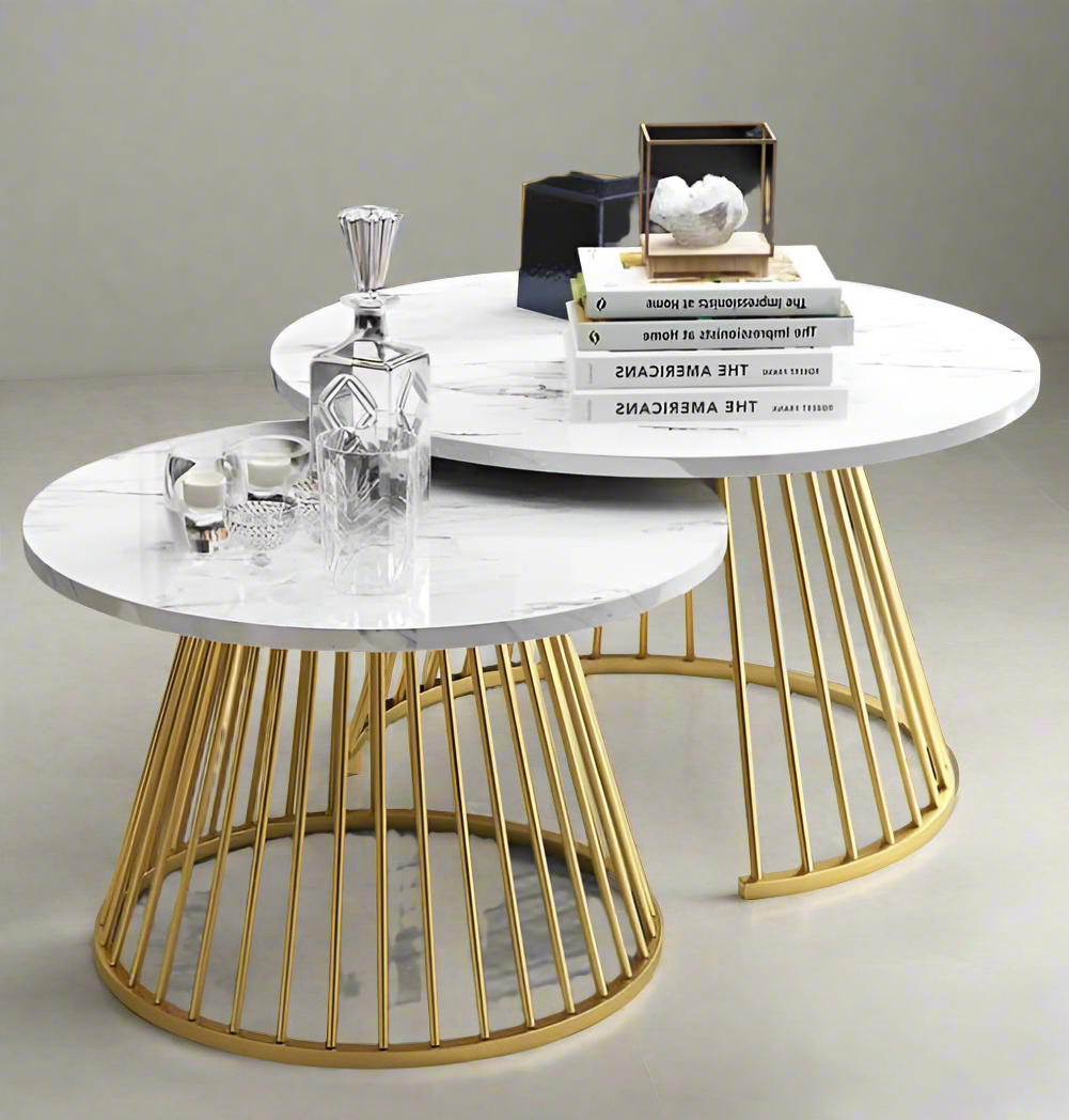 Modern Round Marble and Gold Coffee Table Set @ HOG marketplace
